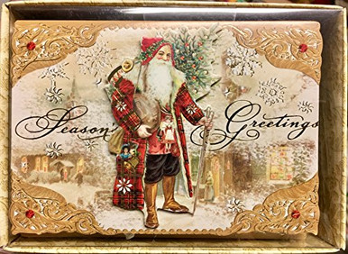 Punch Studio Boxed Small Set of 10 Embellished 3-D Holiday Cards Plaid ...