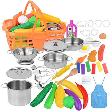 LadyRosian 42pcs Kitchen Set for Kids Stainless Steel Toy Pots and Pans ...