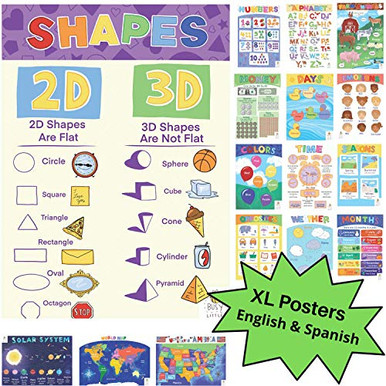 16 Extra Large Educational Posters for Toddlers 22x17 Double Sided ...