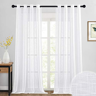 RYB HOME Sheer Curtains 108 inches - Linen Textured White Sheers for ...