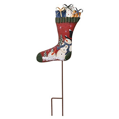 Christmas Garden Stake Metal Stocking Yard Decor Hand Painted Rustic ...