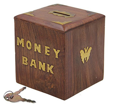 Handmade Square Shape Coin Box Butterfly Inlay Piggy Bank Wooden Money ...