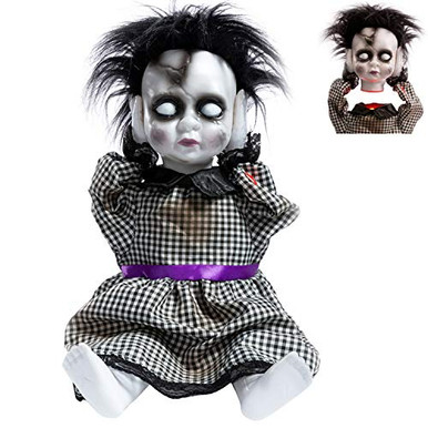HollyHOME Halloween Decorations Creepy Animated Haunted Doll Prop with ...