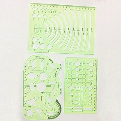 YEJI 3 Pcs Clear Green Plastic Geometry Rulers Template Drawing Stencil ...