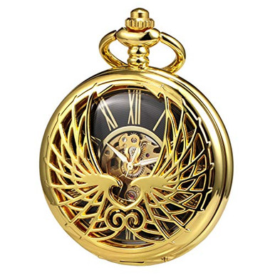 TREEWETO Mens Womens Pocket Watch Mechanical Skeleton Eagle Wings ...