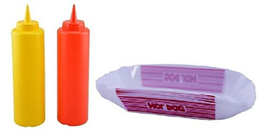 Ketchup & Mustard Squeeze Bottles + (6) Reusable Plastic Hot Dog Trays ...