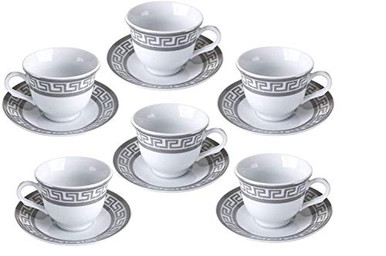Imperial Euro Porcelain 12-Pc_ Silver Greek Key Espresso Cup Coffee Set ...