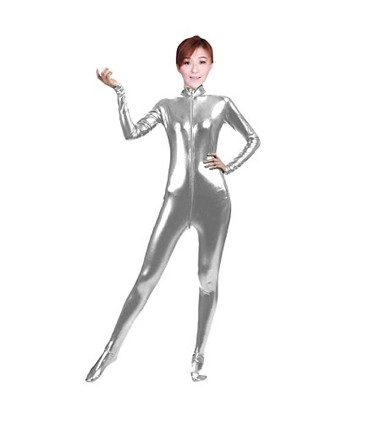 WOLF UNITARD Shiny Metallic Unitard Bodysuit Catsuit Large Silver ...