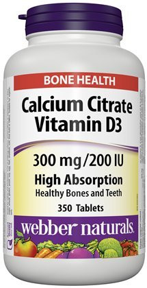 Webber Naturals Calcium Citrate Vitamin D3 300mg 200IU High Absorption 350 Tablets ...