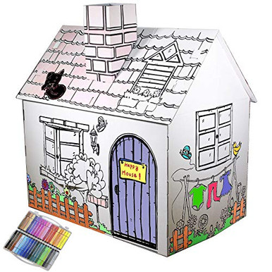 FUNTRESS Cardboard Playhouse for Kids to Color Come with Markers Funny ...