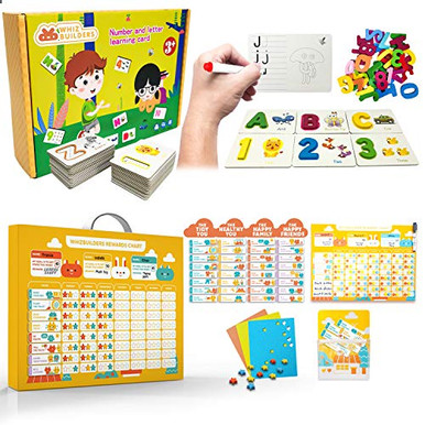 Alphabet and Number Flash Cards Games with Wooden Tile Behavior Chore ...