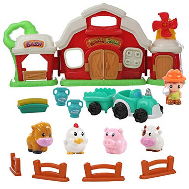 Play 2 Grow Red Barn Farm Animals Playset - 14 Piece Toy Set with ...