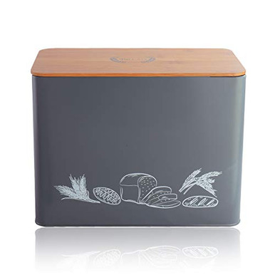 Living-Home Bread Box Extra Large Metal Bread Bin with Bamboo Lid ...