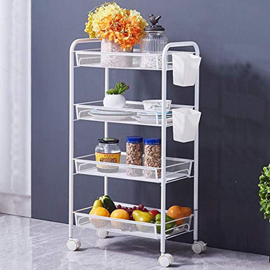 Rolling Utility Cart Mesh Wire Kitchen Trolley Storage Organizer with ...
