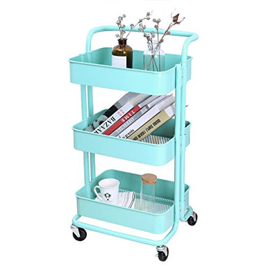 3-Tier Metal Mesh Storage Utility Cart with Brake Caster Wheels Rolling ...