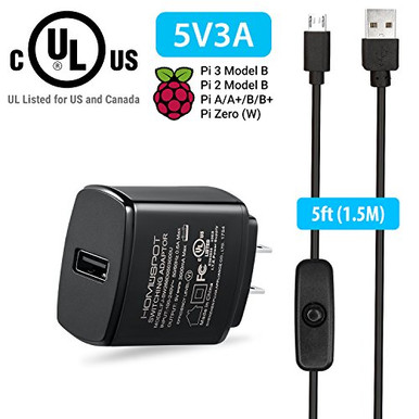 Raspberry Pi 3 Model B/B+ Plus Power Supply 5V 3A with Switch UL ...