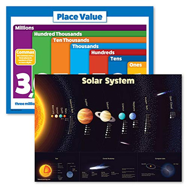 2 Pack - Solar System Poster for Kids and Understanding Place Value ...