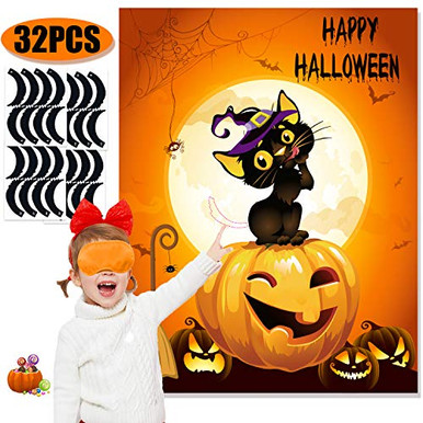 Funnlot Halloween Party Games for Kids Pin The Tails on The Witch Cat ...