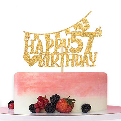 Gold Glitter Happy 57th Birthday Cake Topper Hello 57 Cheers to 57 ...