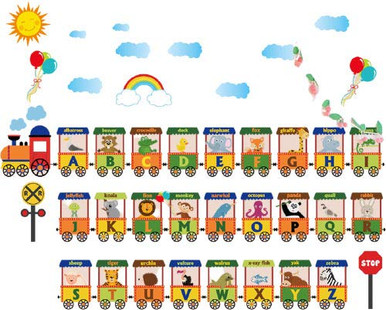Alphabet Train Bulletin Board Set Animals Alphabet Cards Classroom ...