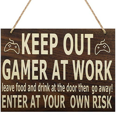 Jetec Keep Out Gamer at Work Sign Wooden Funny Door Sign Game Room ...