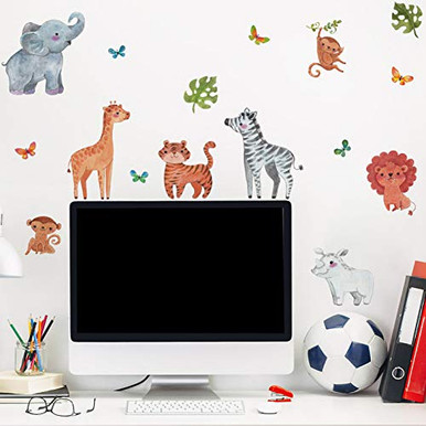 LASZOLA Colorful Cartoon Jungle Animals Wall Stickers Watercolour ...