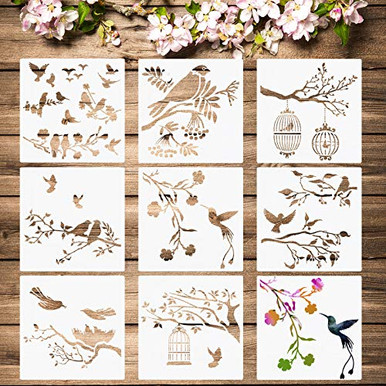8 Pieces Birds Stencils Bird Tree Branches Stencil Flying Bird Painting ...