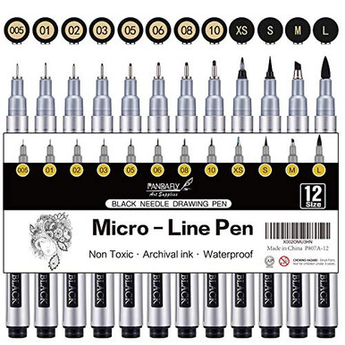 Precision Micro-Line Pens 12 Size Black Micro-Pen Fineliner Ink Pens ...