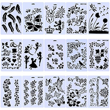 UCEC 15 Pack Large Painting Stencils Flower Stencils Butterfly Stencils ...