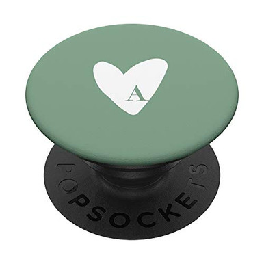 Cute Hand Drawn White Heart with Personalized Letter A Green PopSockets ...