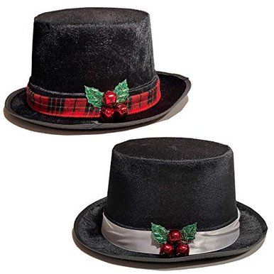 2 Christmas Top Hat Snowman Xmas Felt Hat Plaid Holiday Hats Tree ...