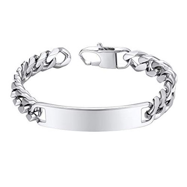Cuban Link Chain ID Bracelet for Men Stainless Steel Chunky Bar ...
