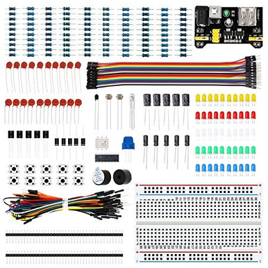 LAFVIN Electronic Fun Kit Bundle with Power Supply Module, Breadboard, Resistor, Capacitor, LED ...