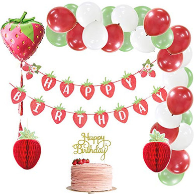 paper jazz Strawberry Theme Party Decoration Hanging Happy Birthday ...