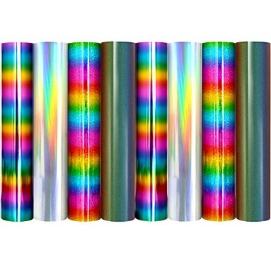 8 Sheets Rainbow Heat Transfer Vinyl Reflective PU Heat Transfer Vinyl ...