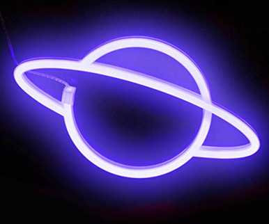 XIYUNTE Planet Neon Light Blue Led Signs Wall Decor Battery or USB ...