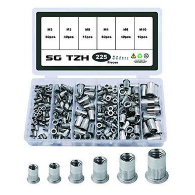 SG TZH 225Pcs Stainless Steel Rivet Set M3 M4 M5 M6 M8 M10 Flat Head ...