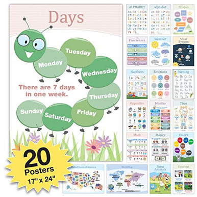 20 Extra Large Educational Posters For Kids Toddlers 24x17 Double Sided ...