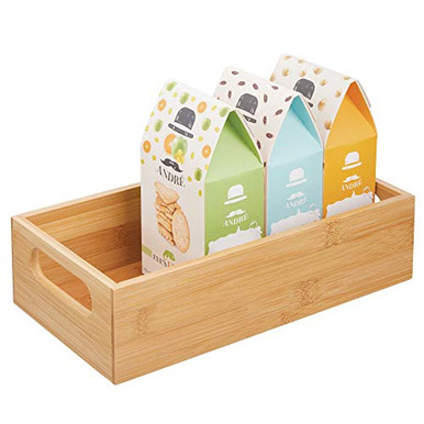 mDesign Bamboo Wood Compact Food Storage Bin with Handle for Kitchen ...