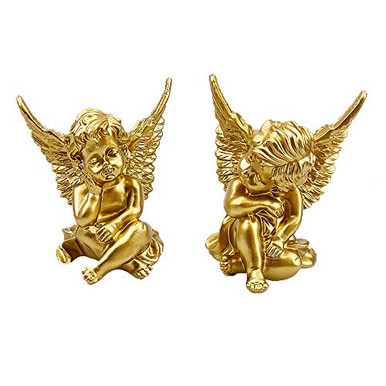 Set of 2 Gold Mini Angels Resin Cherubs Statue Figurine Indoor Outdoor ...