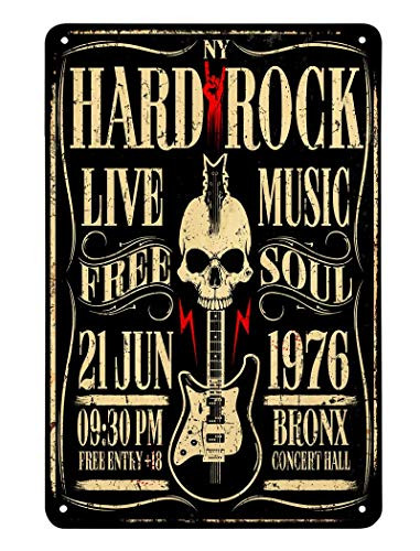 AOYEGO Hard Rock Poster Tin Sign_Rock Roll Music with Skull Guitar ...