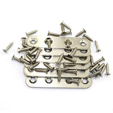 6pcs 96mm Stainless Steel Straight Brackets with Screw Fasteners Flat ...