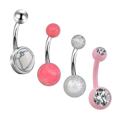 CM Crareesi Mania Pink Belly Button Ring Pack Belly Bar Navel Barbell ...