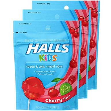 Halls Kids Cough and Sore Throat Cherry Pops_10 Pops Each Pack of 2 ...