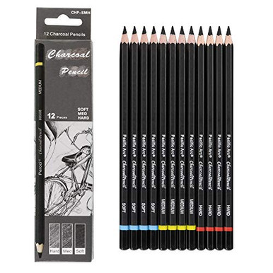 Pacific Arc Premium Charcoal Drawing Pencils for Artists _ 12 Pieces ...