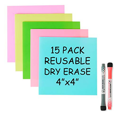 Dry Erase Sticky Notes 15 Pcs 4x4 Reusable Note Classroom Fridge ...