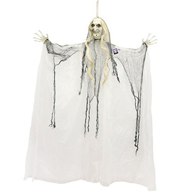 Halloween Haunters Hanging 4 Foot Scary White Face Ghost Witch Prop ...