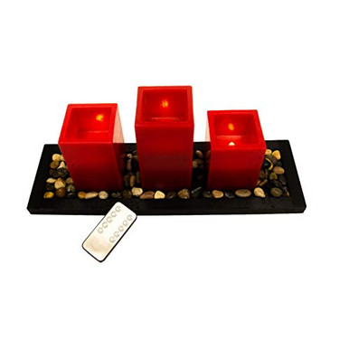 Red Square Flameless Led Candle Gift Set of 3 Pillar Candles_ Candles ...