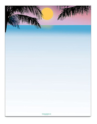 Tropical Sunset Scene Stationery - 8.5 x 11 - 60 Beach Letterhead ...