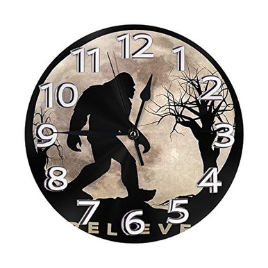Miragerr Wall Clock Funny Bigfoot Sasquatch Full Moon Round Clock 9_8 ...